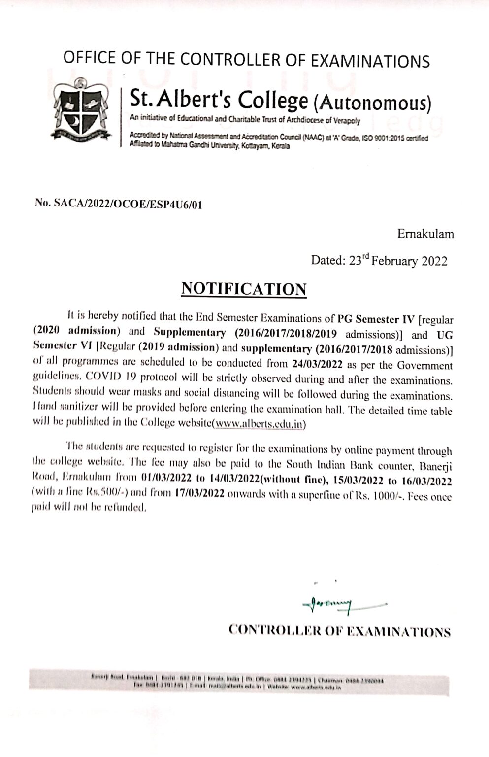 Examination Portal – St. Albert's College (Autonomous), Kochi, Ernakulam