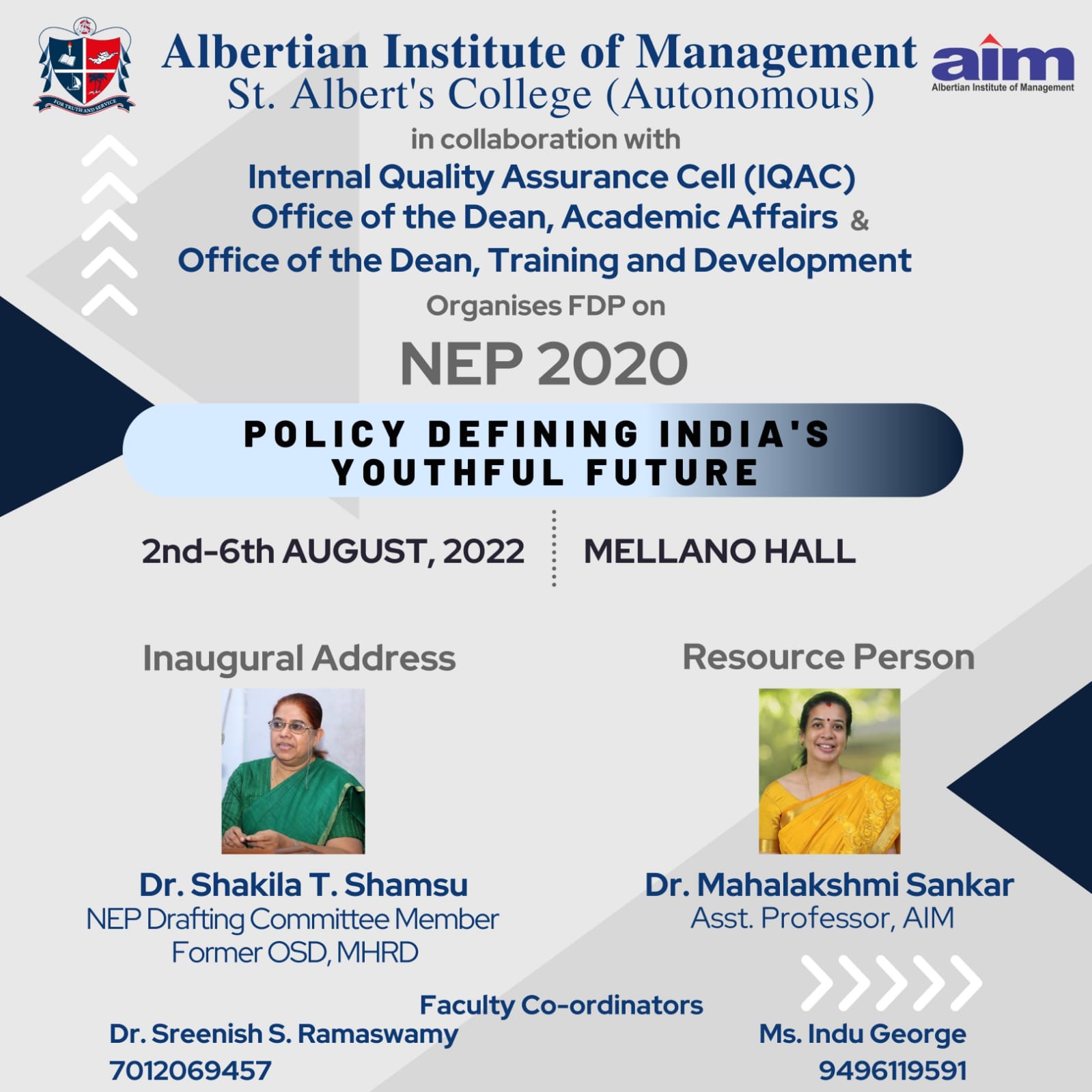 *A 5 day Faculty Development Programme on NEP 2020 – St. Albert's ...